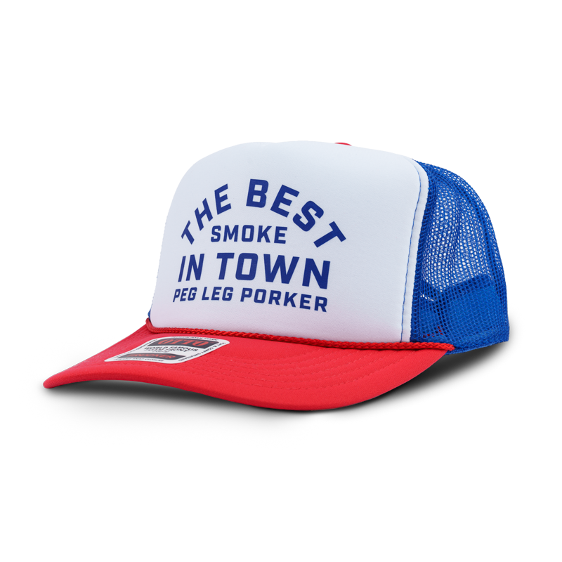Best Smoke in Town Foam Trucker Cap - Red / White / Royal | Peg Leg Porker